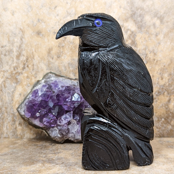 Black Onyx Raven Carving~CRBORAVL – EarthSpeak
