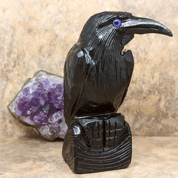 Black Onyx Raven Carving~CRBORAVL – EarthSpeak